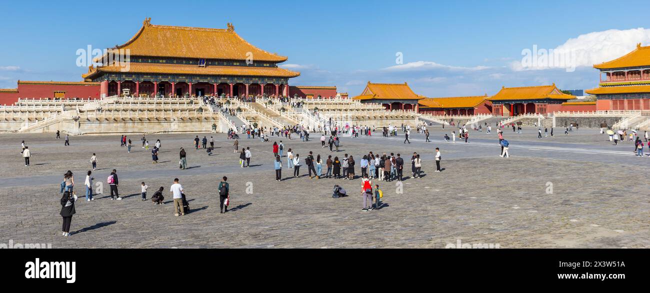 Panorama of people on the central square of the Forbidden City in ...