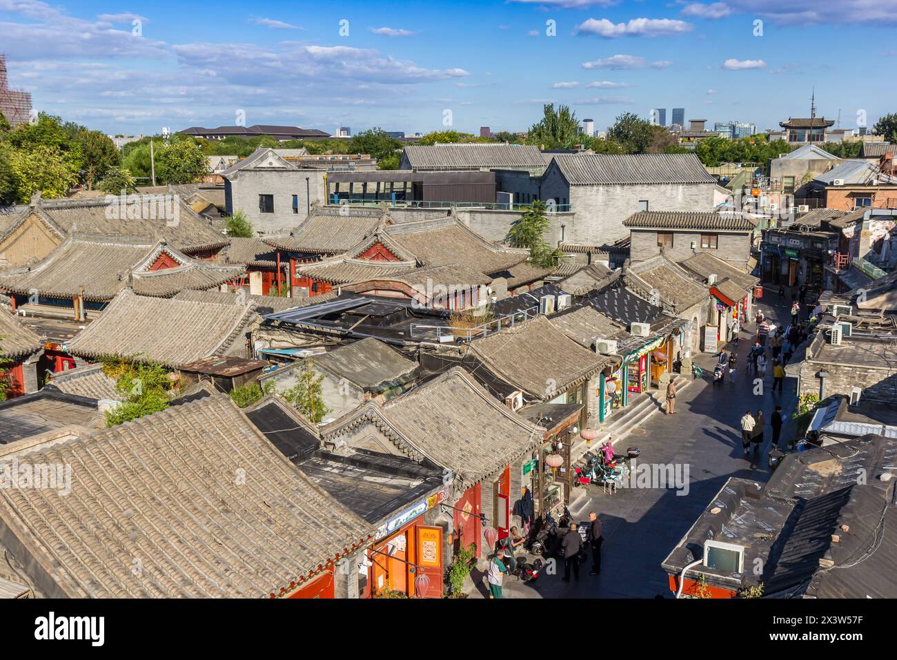 View over the rooftops and small shops of the hutongs in Beijing, China ...