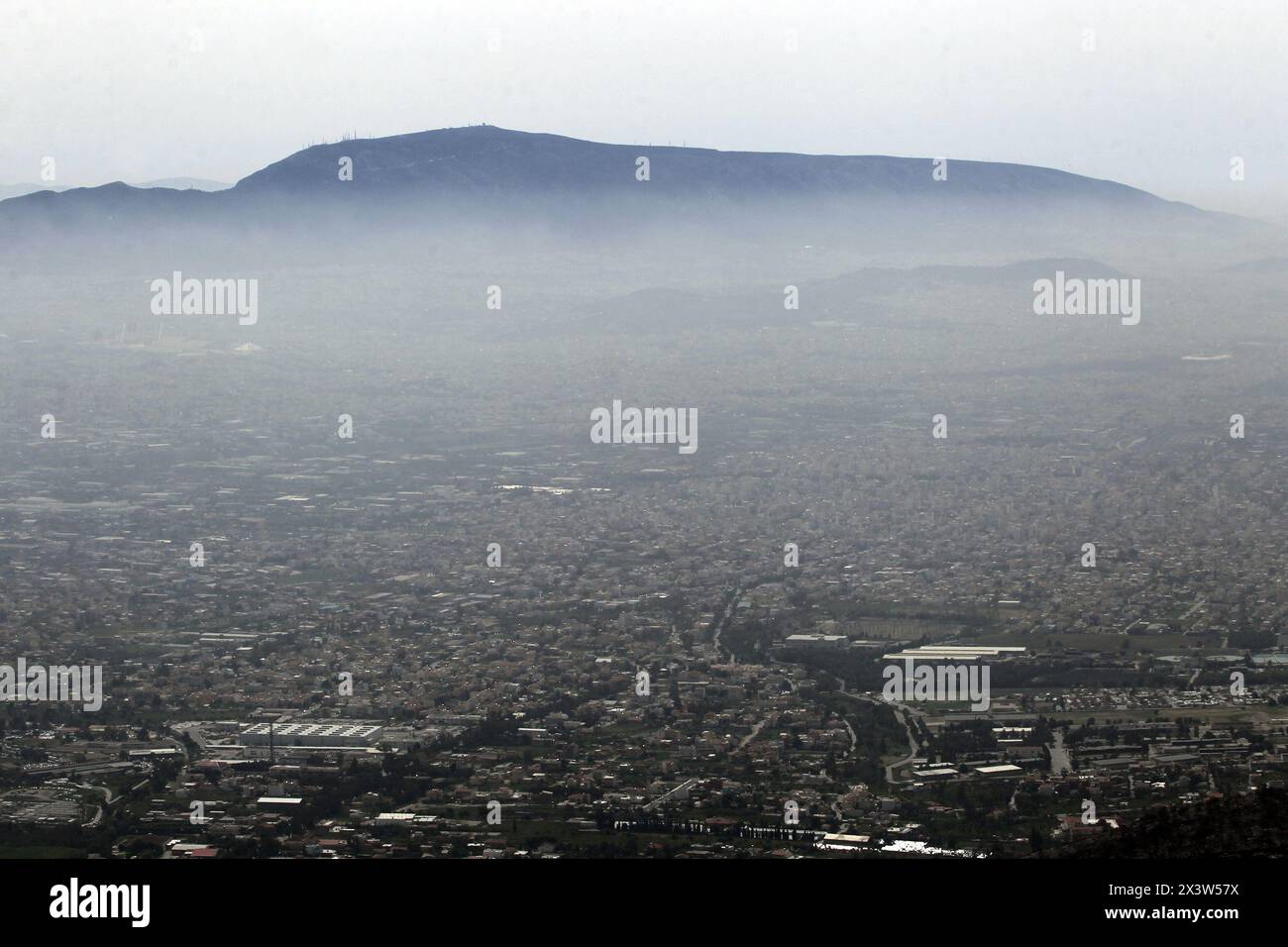 Athens covered with African dust, as seen from the burnt Mount Parnitha ...