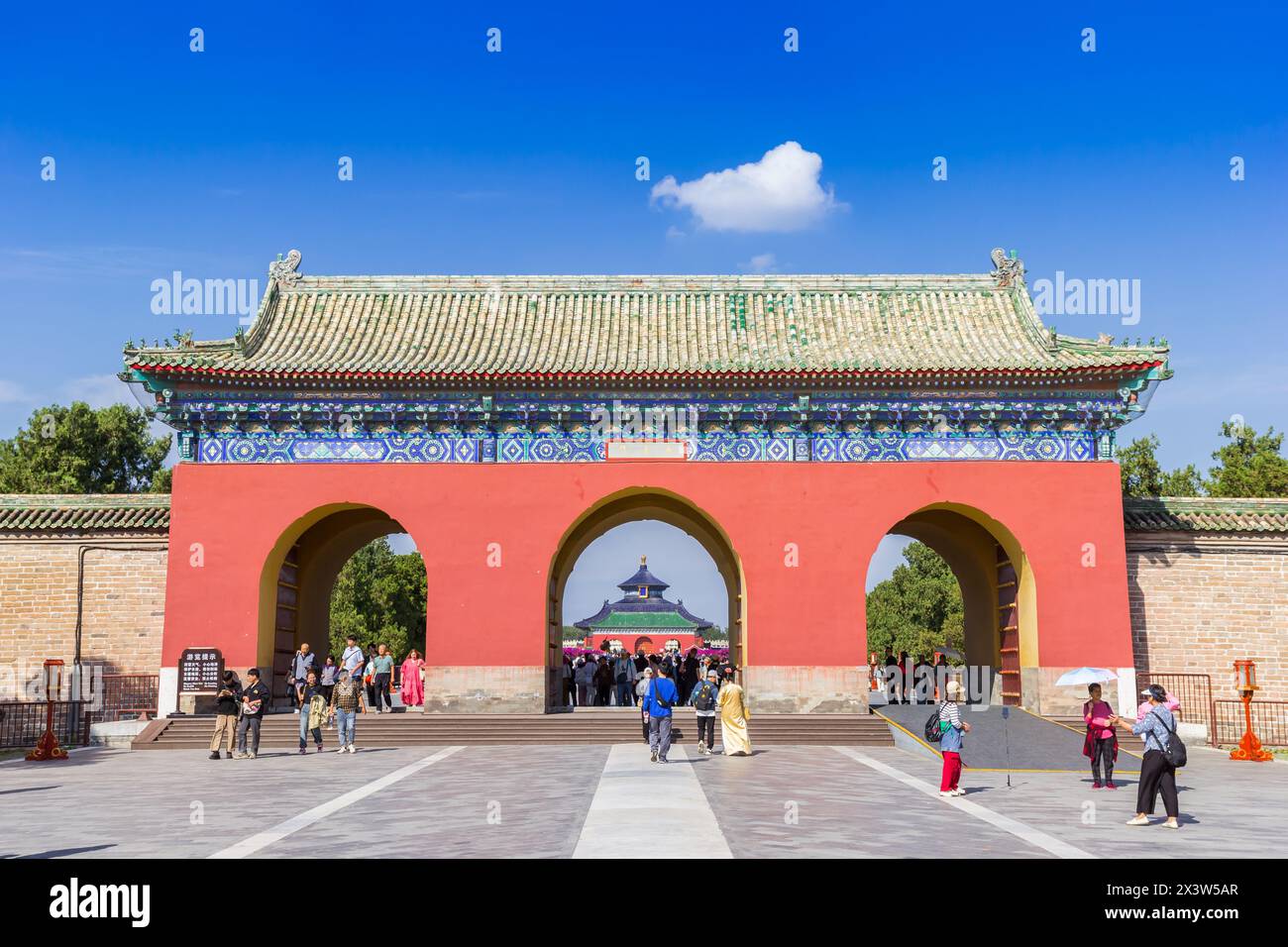 People walking through the gate in the Temple of Heaven Park in Beijing ...