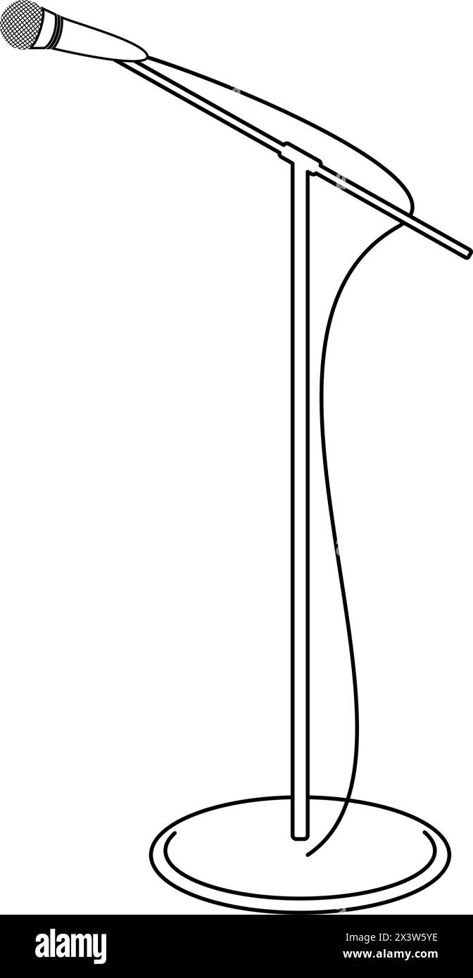 A microphone stand with mic attached in line art style vector Stock ...