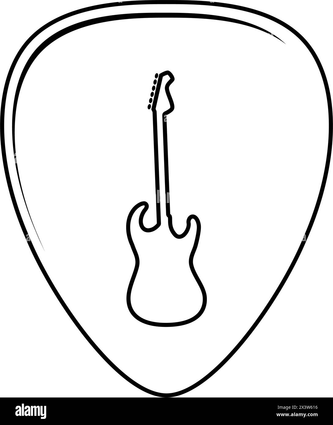 A guitar pick with a guitar image on it in line art style vector Stock ...
