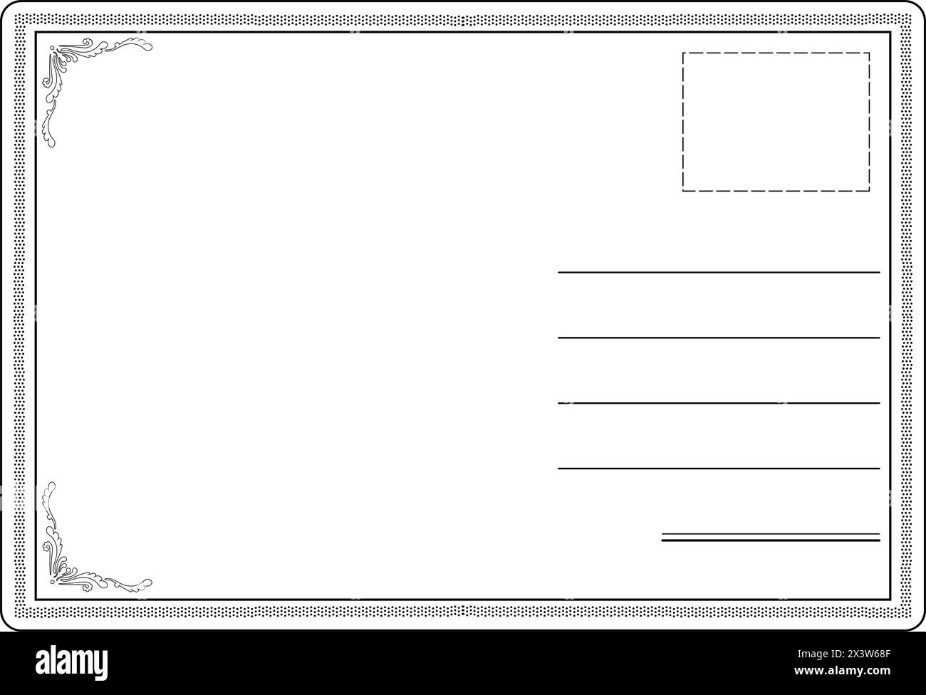 A detailed and ornate postcard back with copy space in line art style ...