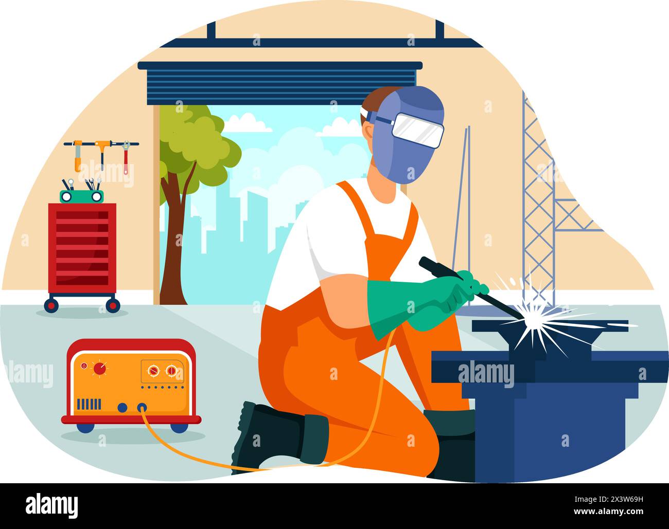 Welding Service Vector Illustration with Professional Welder Job Weld Metal Structures, Pipe and ...