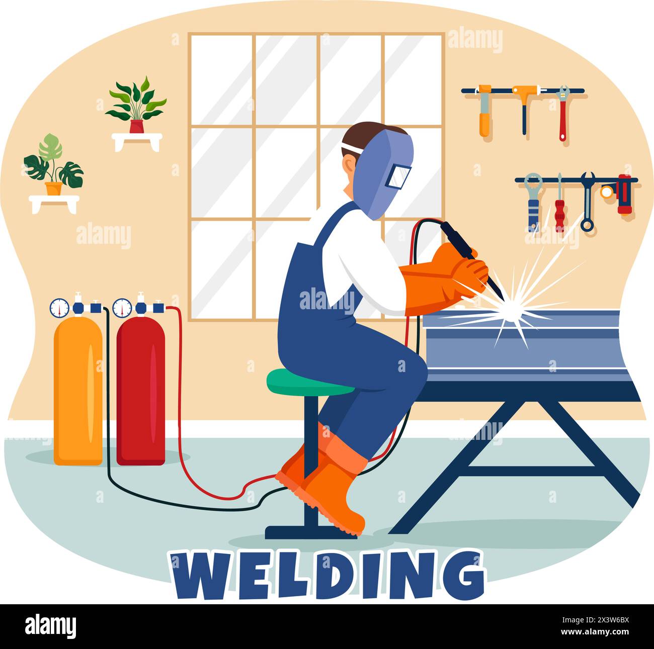 Welding Service Vector Illustration with Professional Welder Job Weld Metal Structures, Pipe and ...