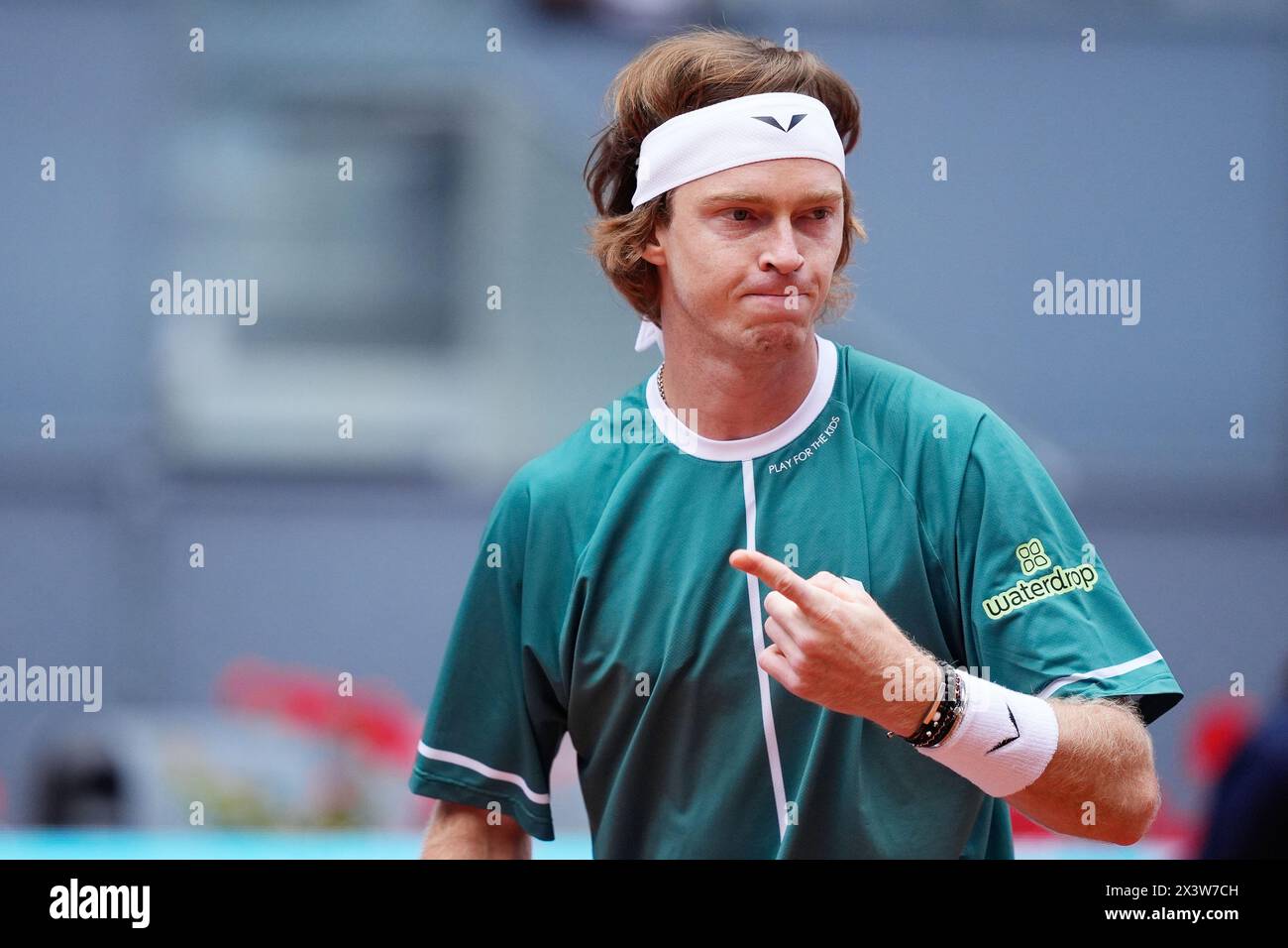 Andrey Rublev of Russia in action against Alejandro Davidovich Fokina of Spain during the Mutua ...