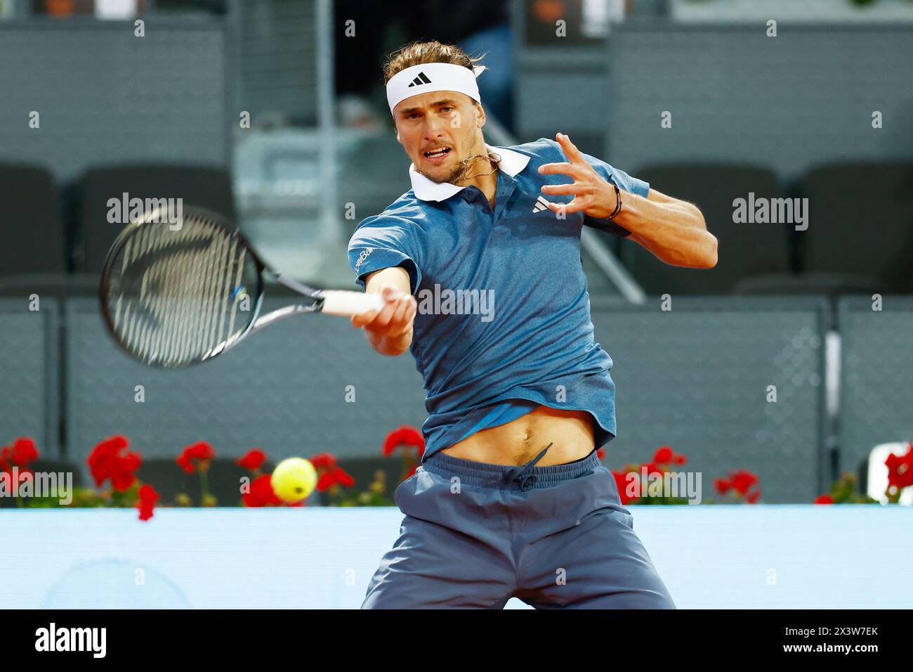 Alexander Zverev of Germany in action against Denis Shapovalov of Canada during the Mutua Madrid ...