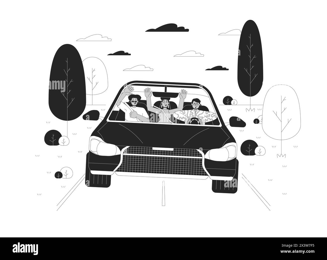 Reckless driving black and white cartoon flat illustration Stock Vector ...