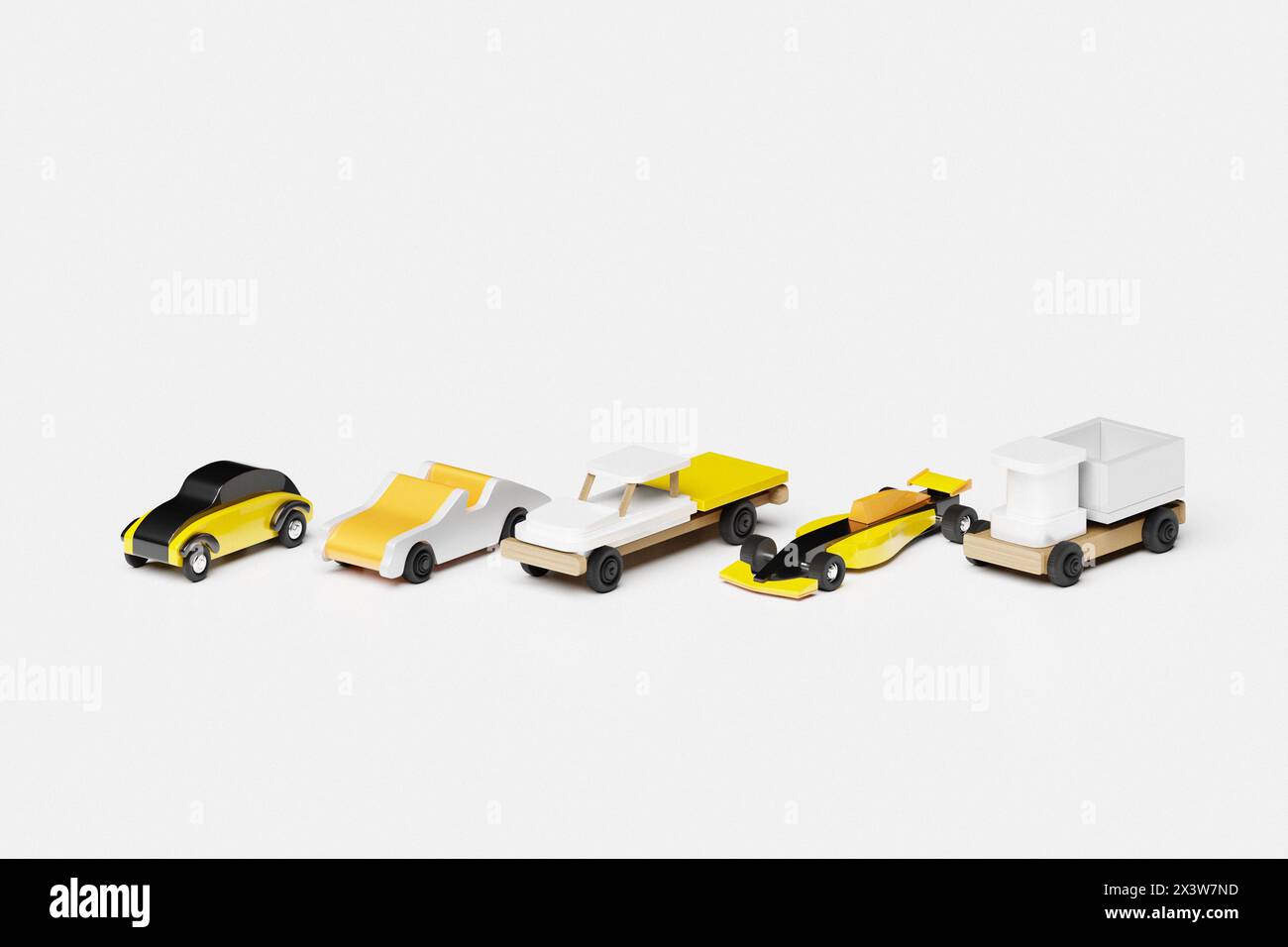 3d illustration colorful models of children's cars of various types ...