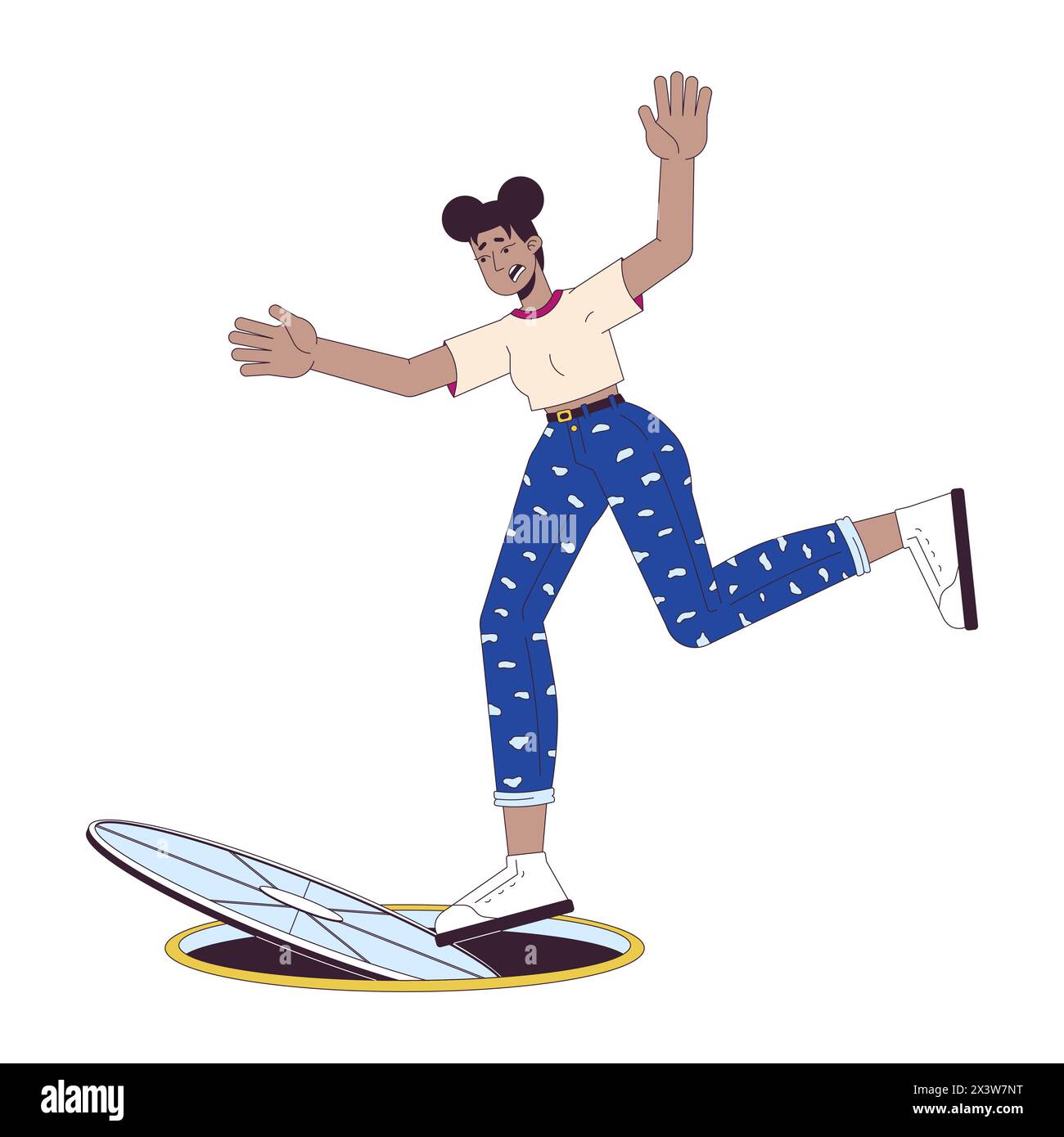 Black woman falling in sewer hole 2D linear cartoon character Stock ...