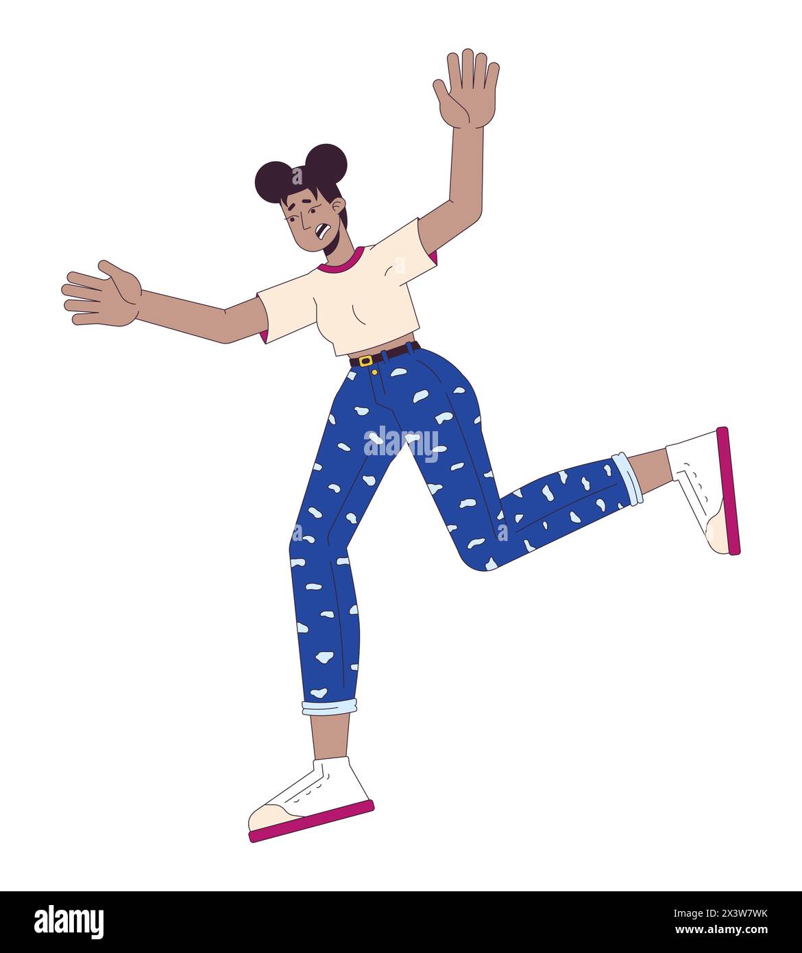 Emotional African American Woman Falling Down 2d Linear Cartoon