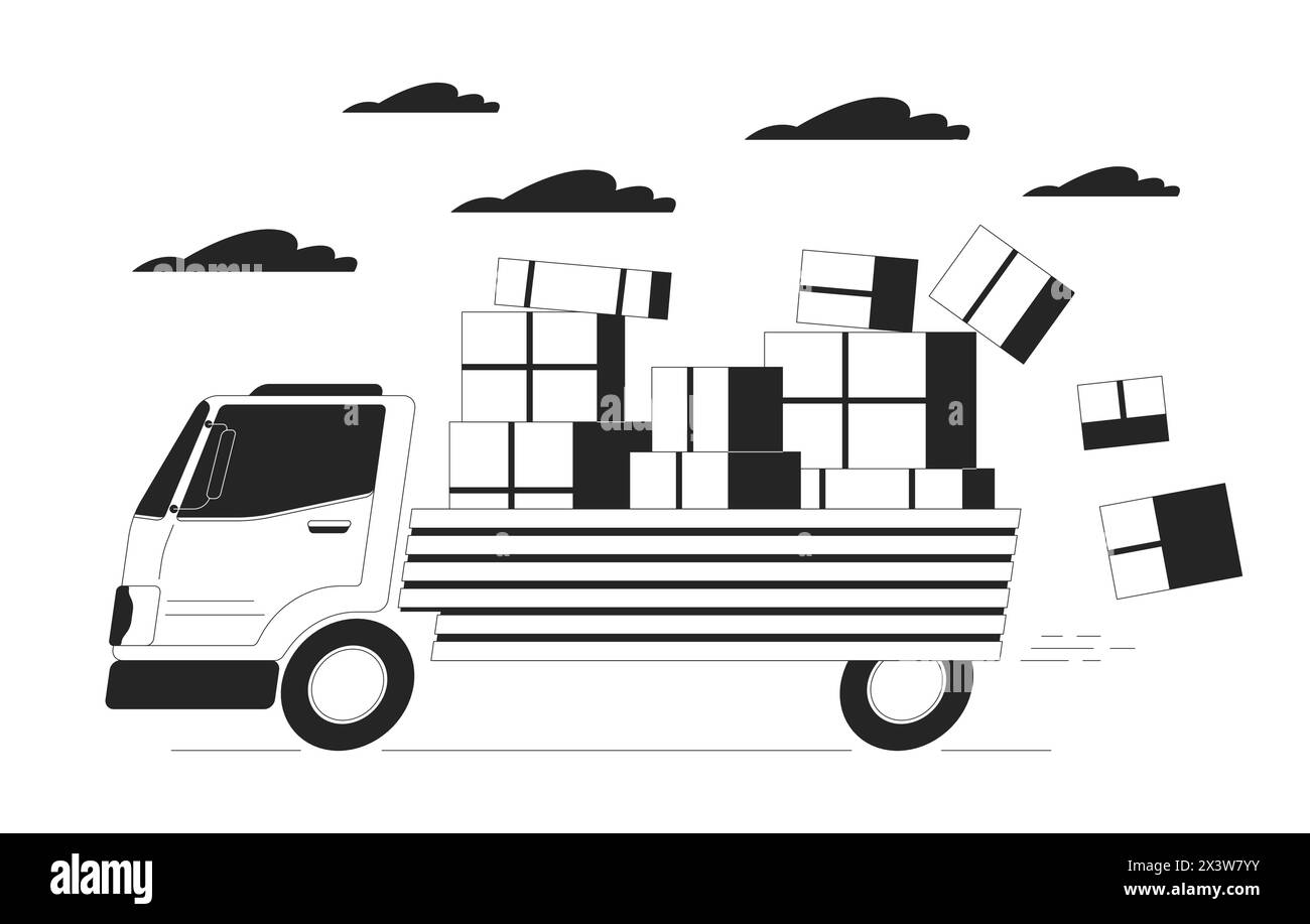 Losing packages while delivering black and white cartoon flat ...