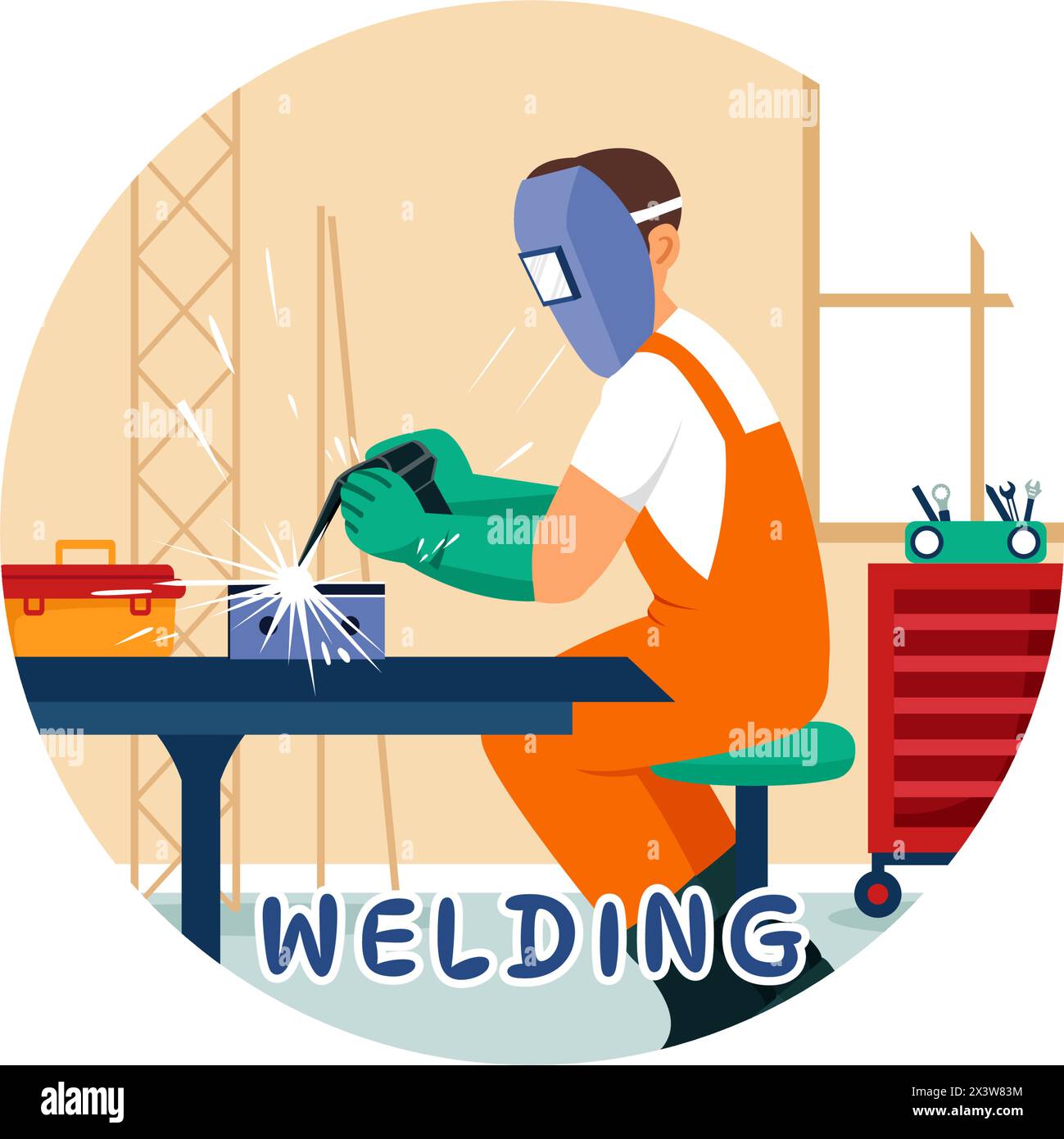 Welding Service Vector Illustration with Professional Welder Job Weld Metal Structures, Pipe and ...