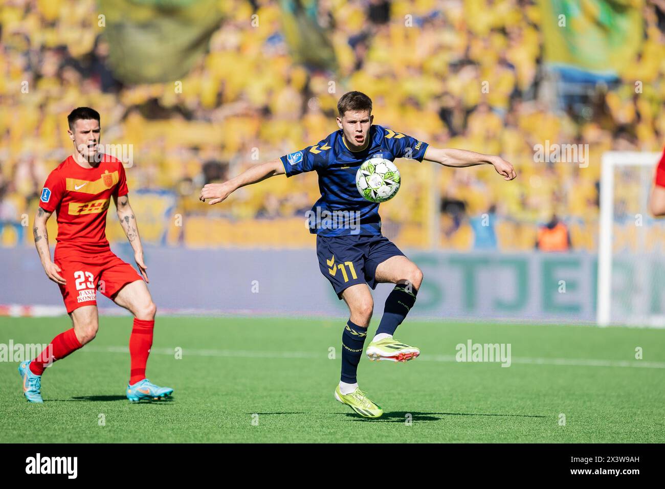 Farum, Denmark. 28th Apr, 2024. Filip Bundgaard (11) of Broendby IF ...