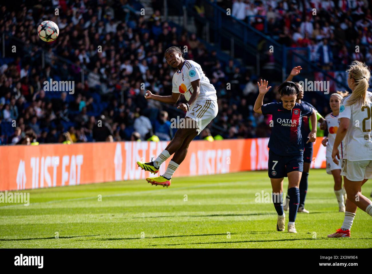 Vicki Becho of Olympique Lyonnais controls the ball during the UEFA ...