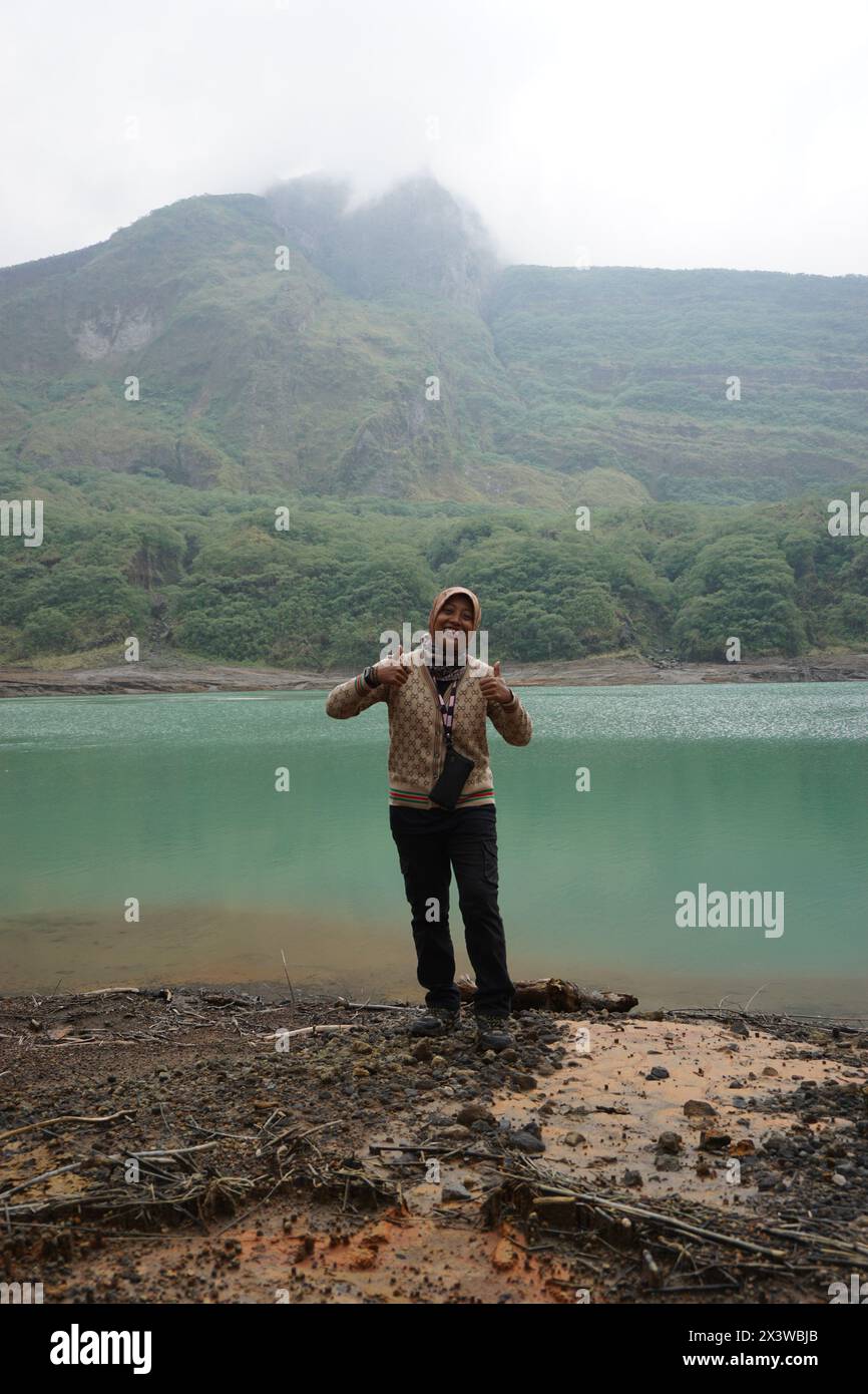 tourists holiday on Mount Kelud. Mount Kelud is one of the volcanoes in ...