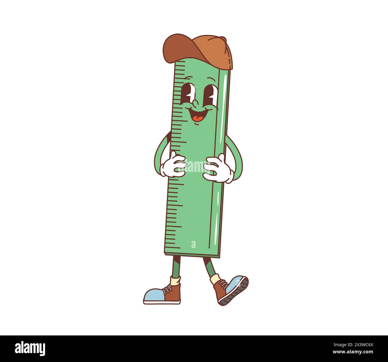 Cartoon retro groovy school ruler character. Isolated vector cheerful ...