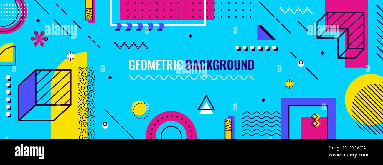 Abstract modern Memphis background, geometric banner. Vector horizontal ...