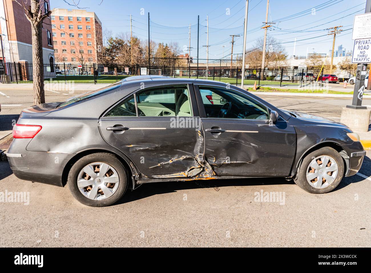 New York City, USA - March 24, 2024: Toyota Camry crashed car outdoor ...