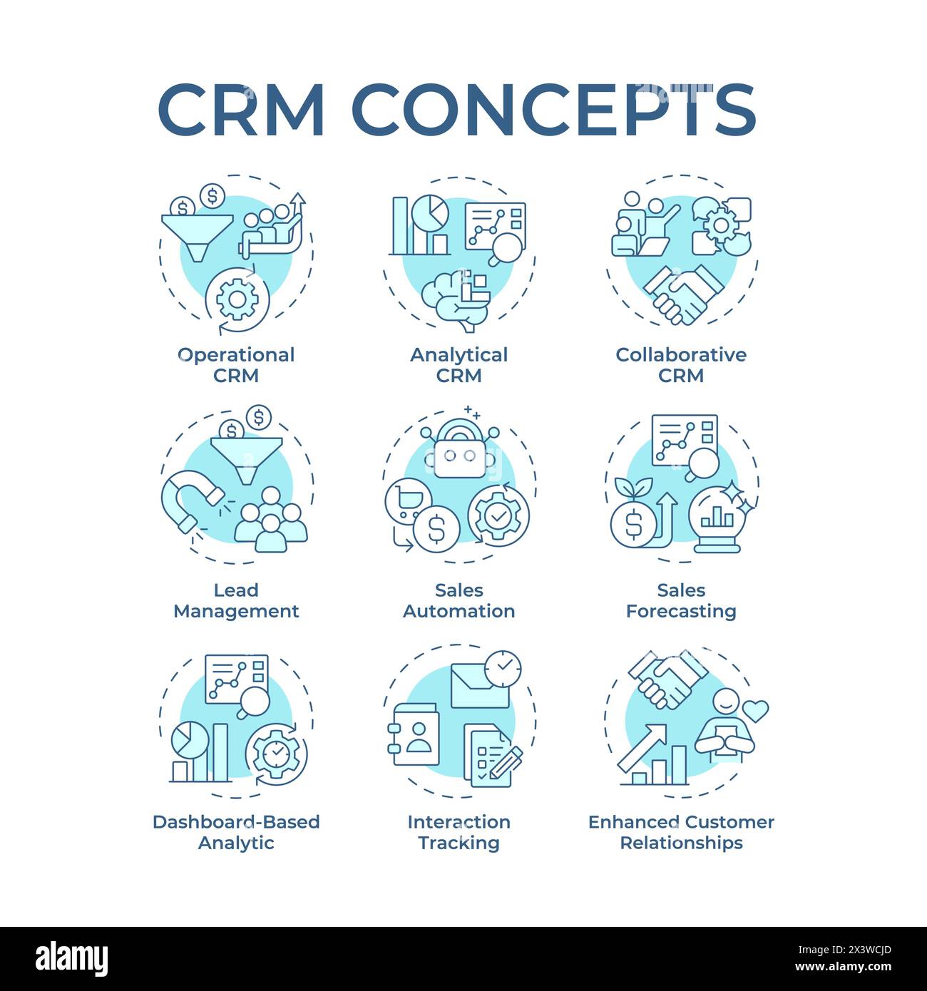 CRM system types soft blue concept icons Stock Vector Image & Art - Alamy