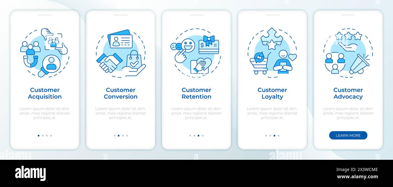Customer relationships blue onboarding mobile app screen Stock Vector ...