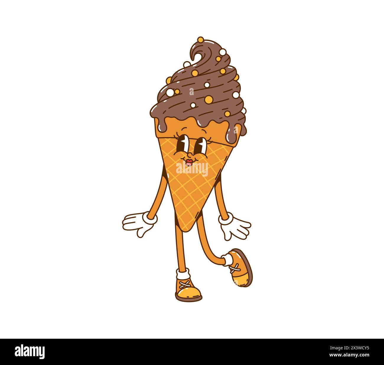Cartoon retro groovy ice cream character. Groovy chocolate ice cream in ...
