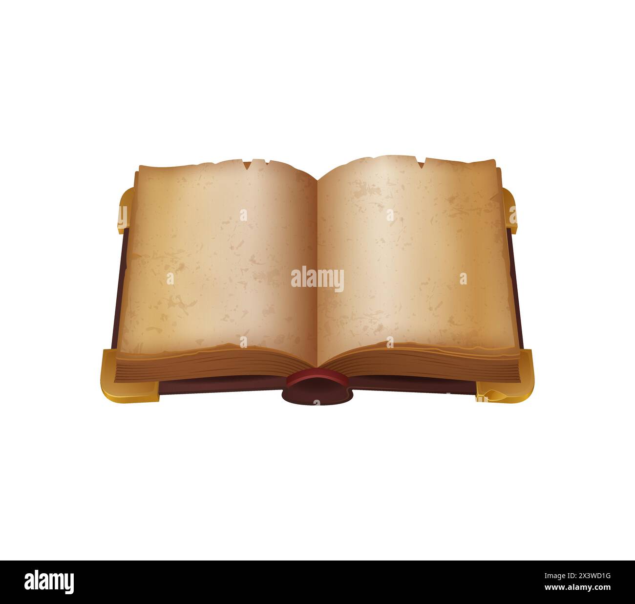 Game book with open pages of ancient old or medieval antique parchment ...