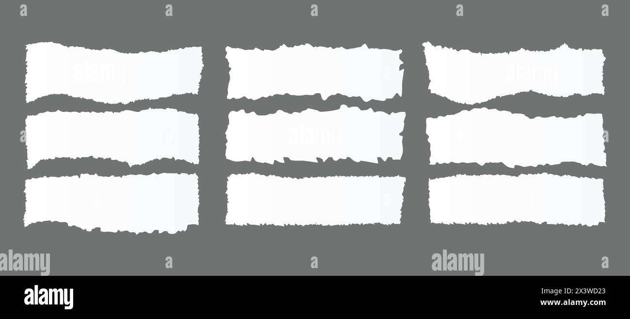 Jagged torn paper set. Black shape ripper and strip. Texture grunge element collection. Vector ...