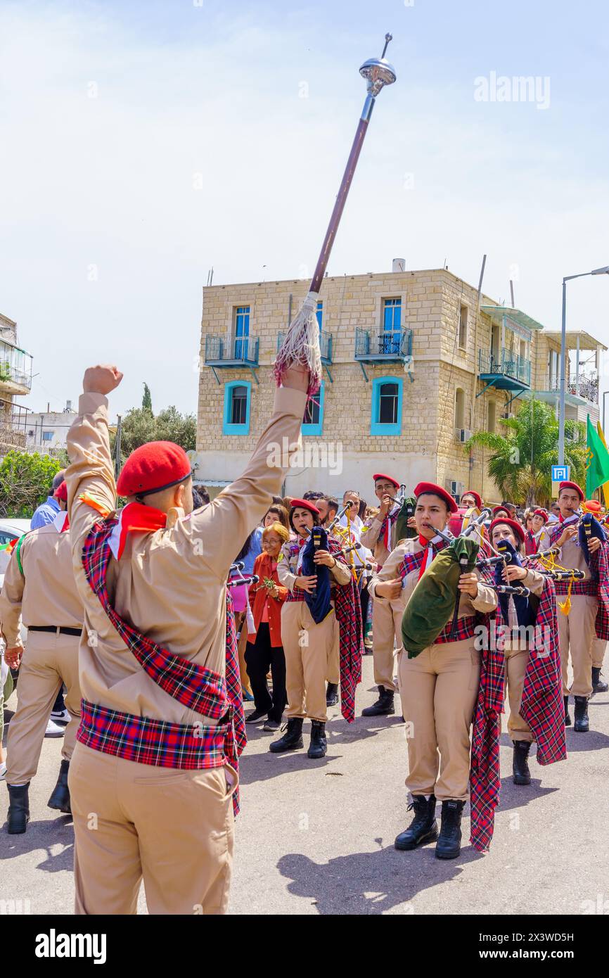 Haifa, Israel - April 28, 2024: Scouts and others take part in the ...
