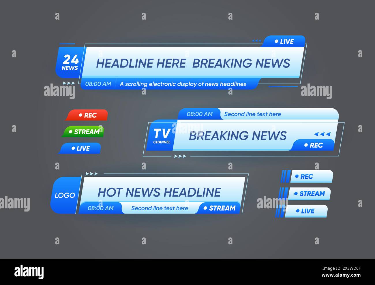 Lower third header banners for breaking news and TV live broadcast bars ...