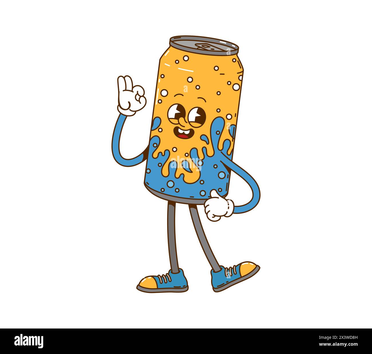 Cartoon Retro Groovy Drink Can Character Hippie Cheerful Soda Can