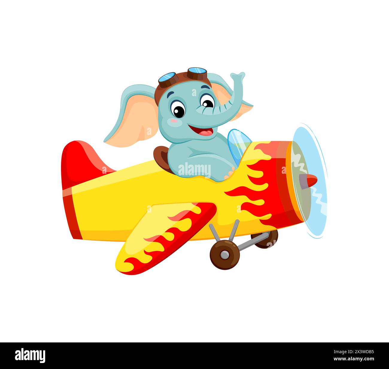Cartoon elephant animal on plane. Isolated vector jovial baby elephant ...