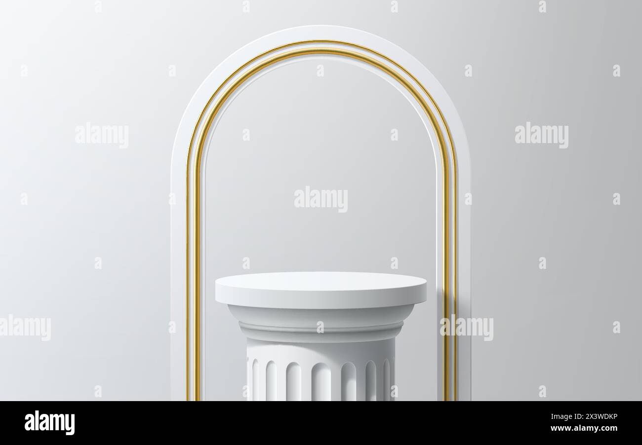 Column podium with golden arch, product display or showcase stand ...