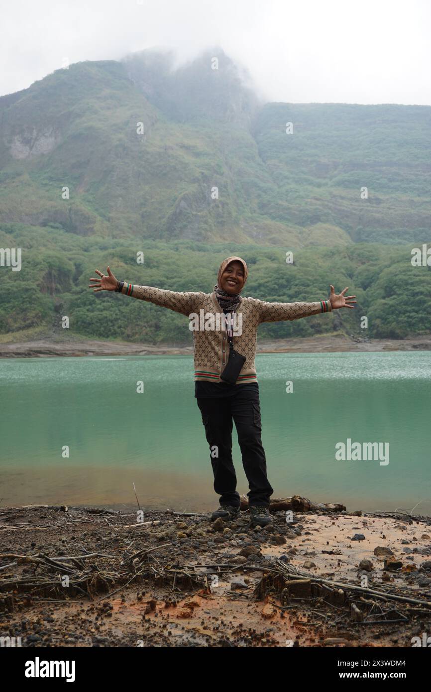 tourists holiday on Mount Kelud. Mount Kelud is one of the volcanoes in ...