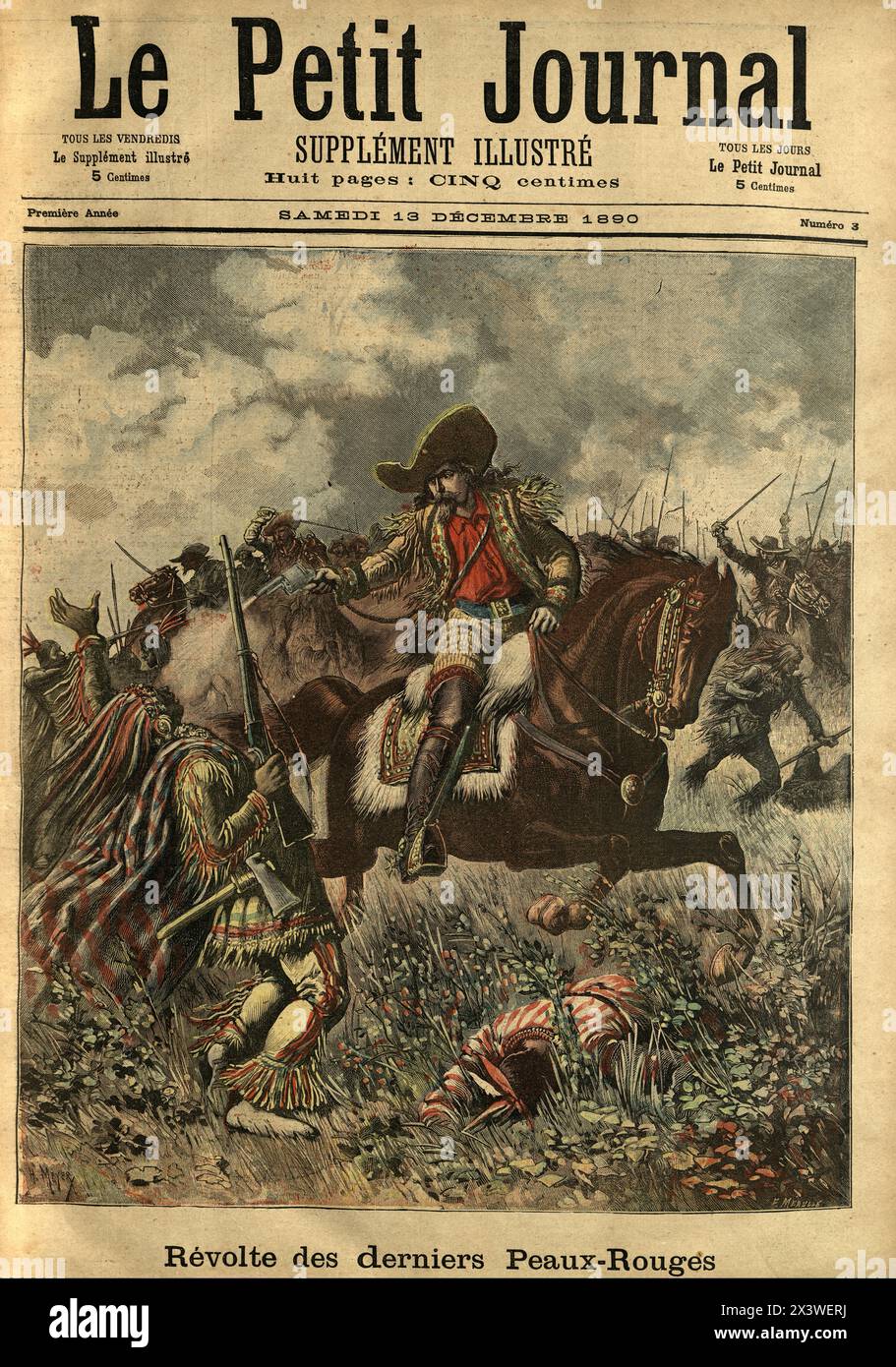 French newspaper page, Buffalo Bill, Battle between American soldiers ...