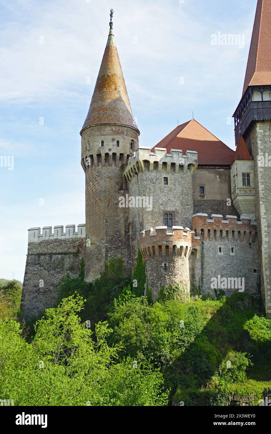 A fragment of the fairytale Hunyadi Castle in Romania: a view of the ...