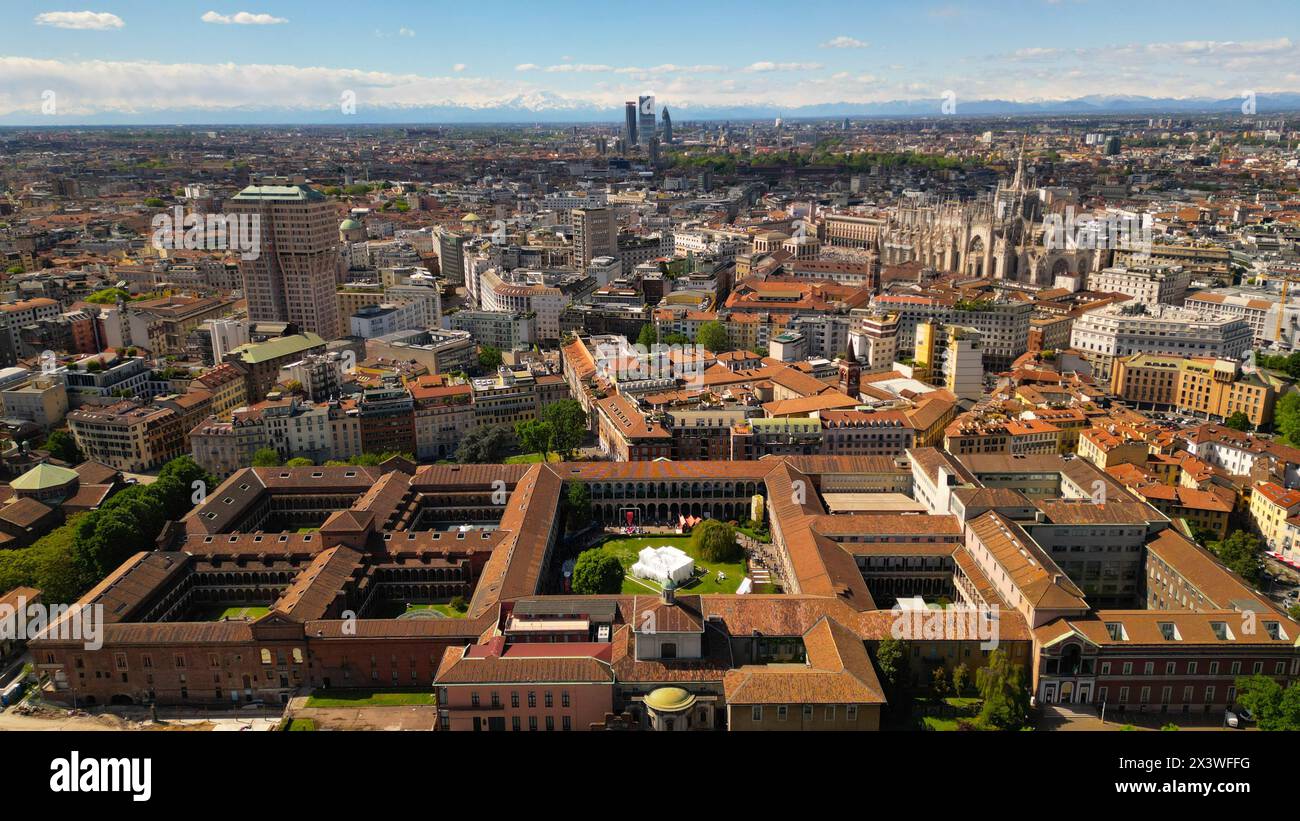 Aerial view of the University of Milan. Drone photography during Milan ...