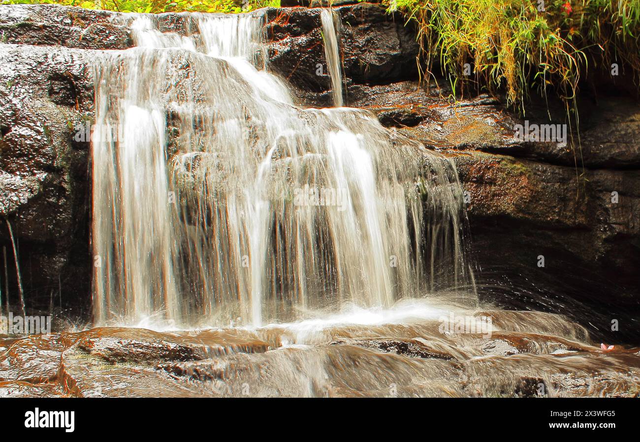 beautiful vattakanal waterfall on levinge stream, in a tropical ...