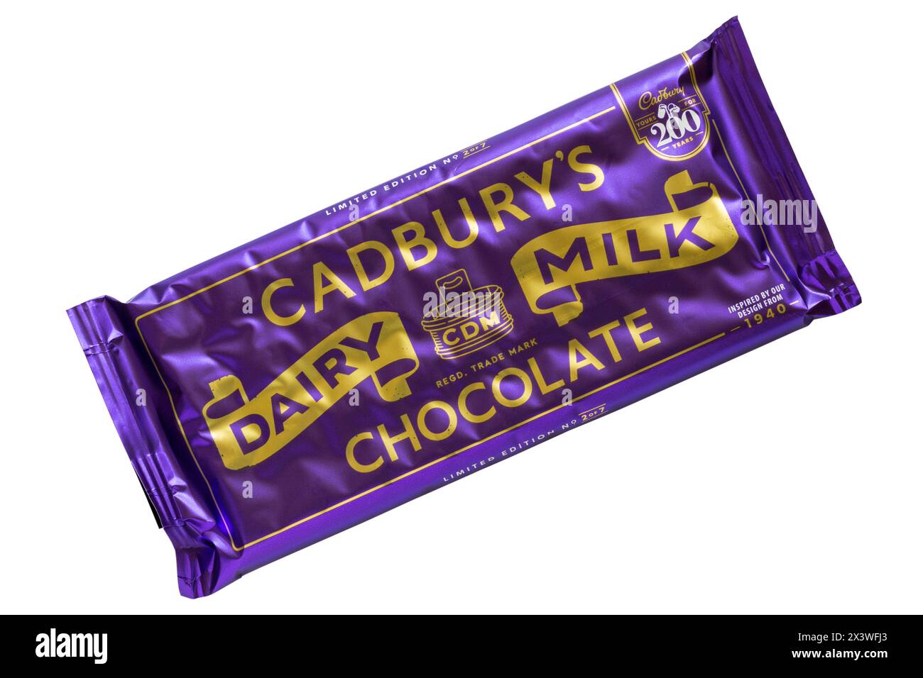 Bar of Cadbury's Dairy Milk milk chocolate bar isolated on white ...