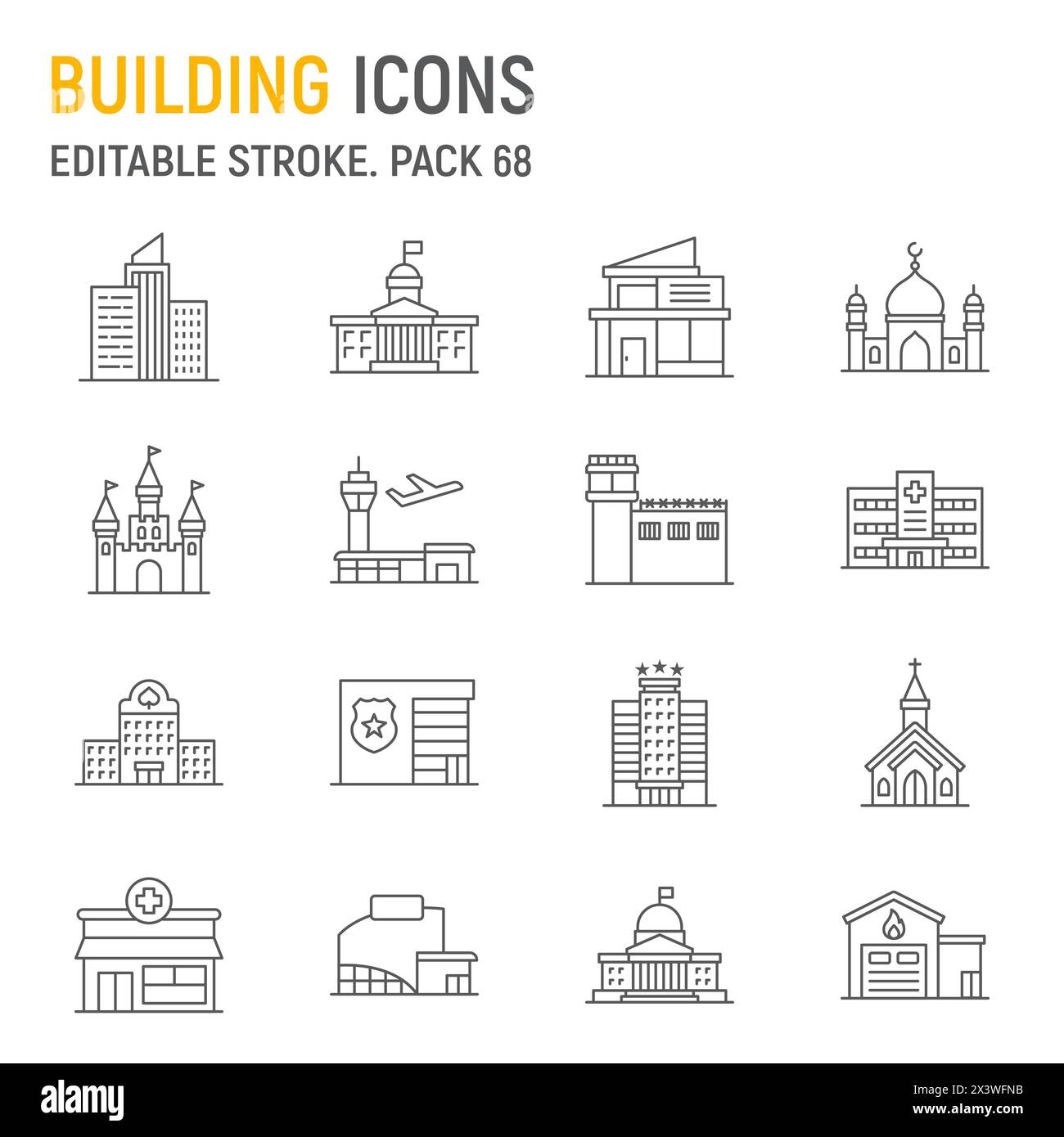Building line icon set, architecture collection, vector graphics, logo illustrations, town ...