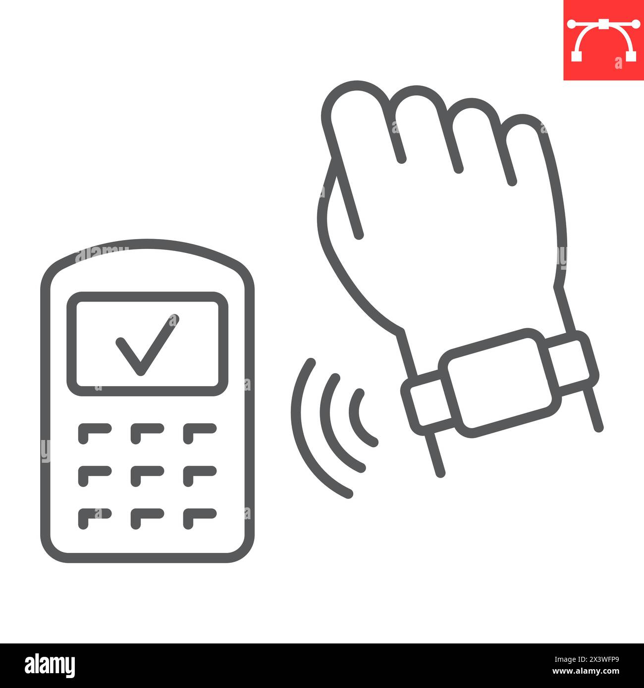 NFC payment line icon, banking and finance, smart watch payment ...