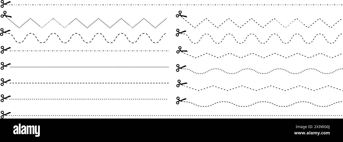 Set of scissors with cut lines. Vector collection of horizontal dashed ...