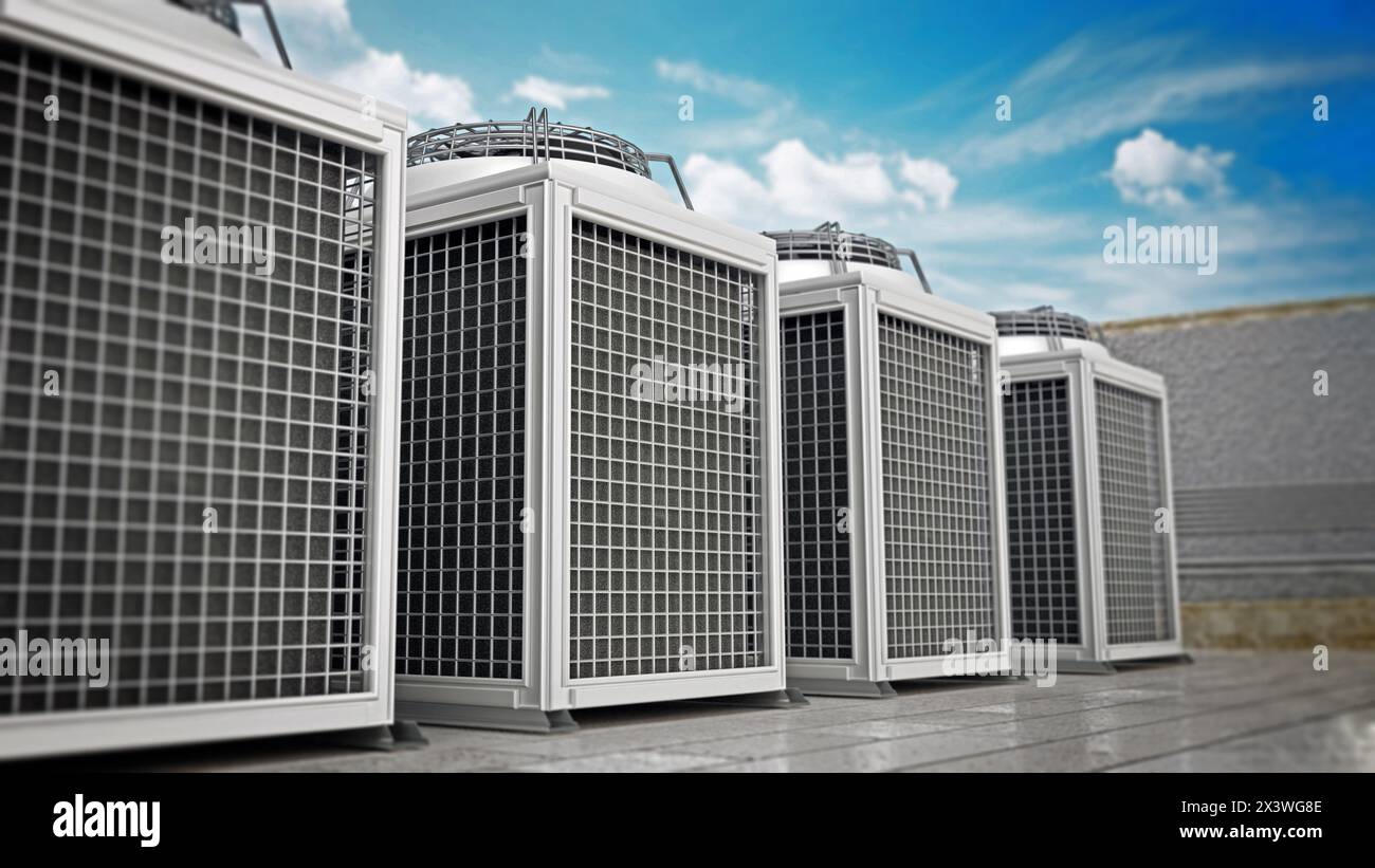 Industrial air conditioner unit isolated on white background. 3D ...