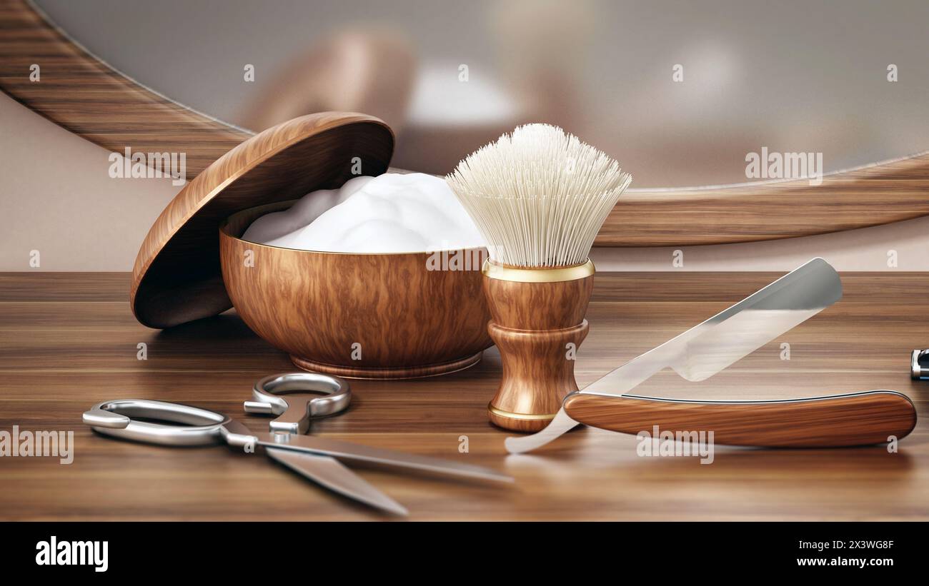 Retro shaving foam in barber hi-res stock photography and images - Alamy