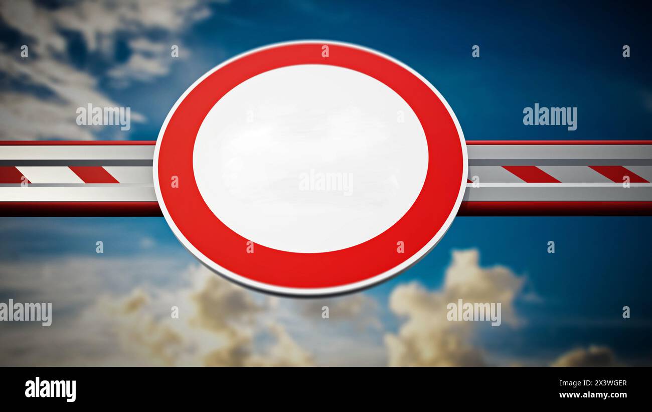 Gate barrier system with stop sign. 3D illustration Stock Photo - Alamy