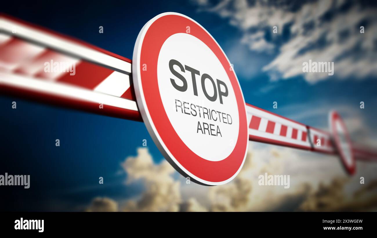 Gate barrier system with stop sign. 3D illustration Stock Photo - Alamy