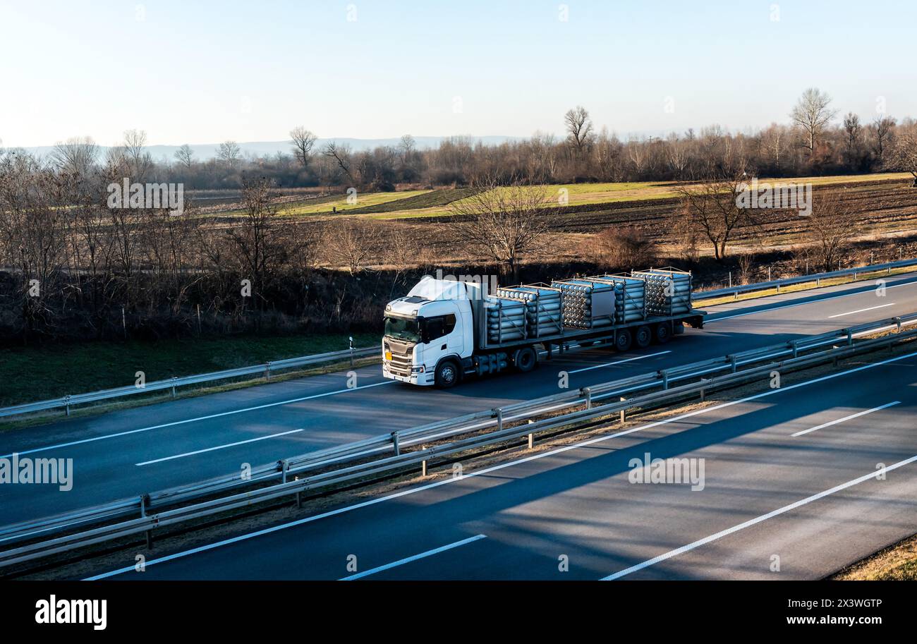 Transportation truck on highway - Mobile gas refueller containers for ...