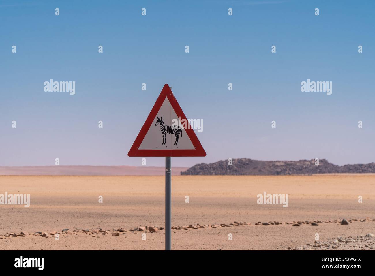 Zebra warning sign along the C27, Namibia Stock Photo - Alamy