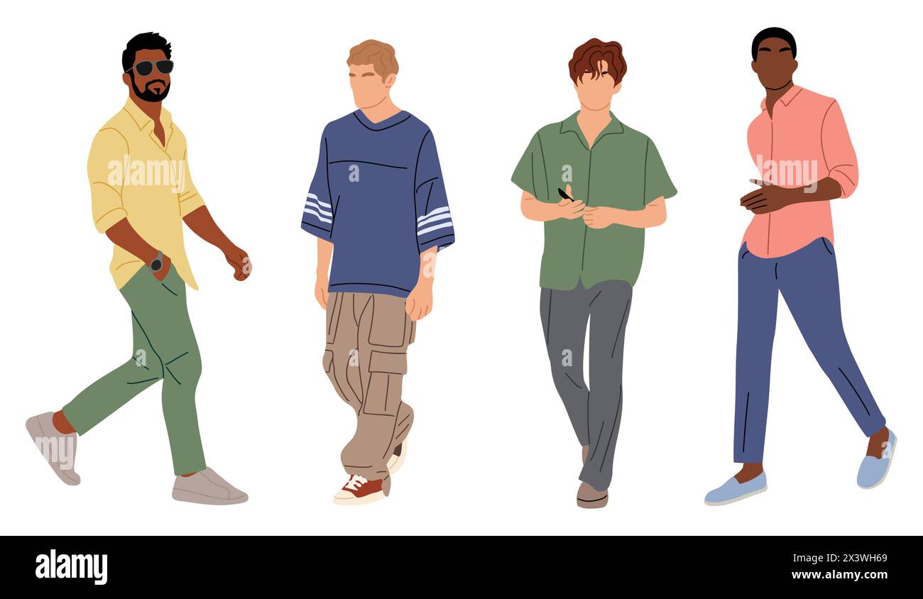 Set of different men wearing summer fashion outfit Stock Vector Image ...