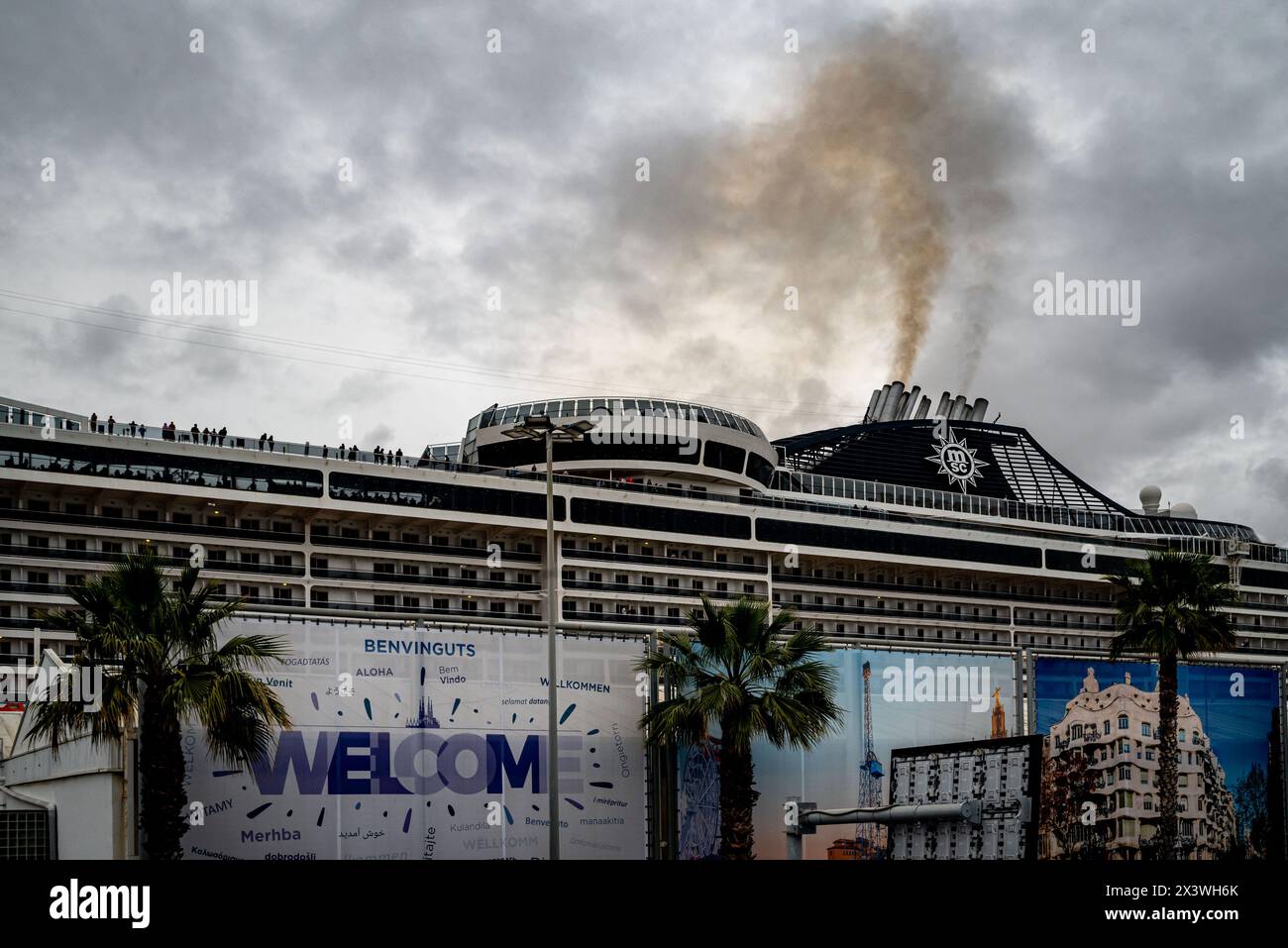 MSC Splendida cruise ship's funnel give off smoke shortly before ...